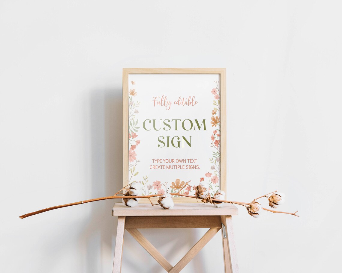 EDITABLE Wildflower Custom Sign Personalized Boho Floral - Etsy