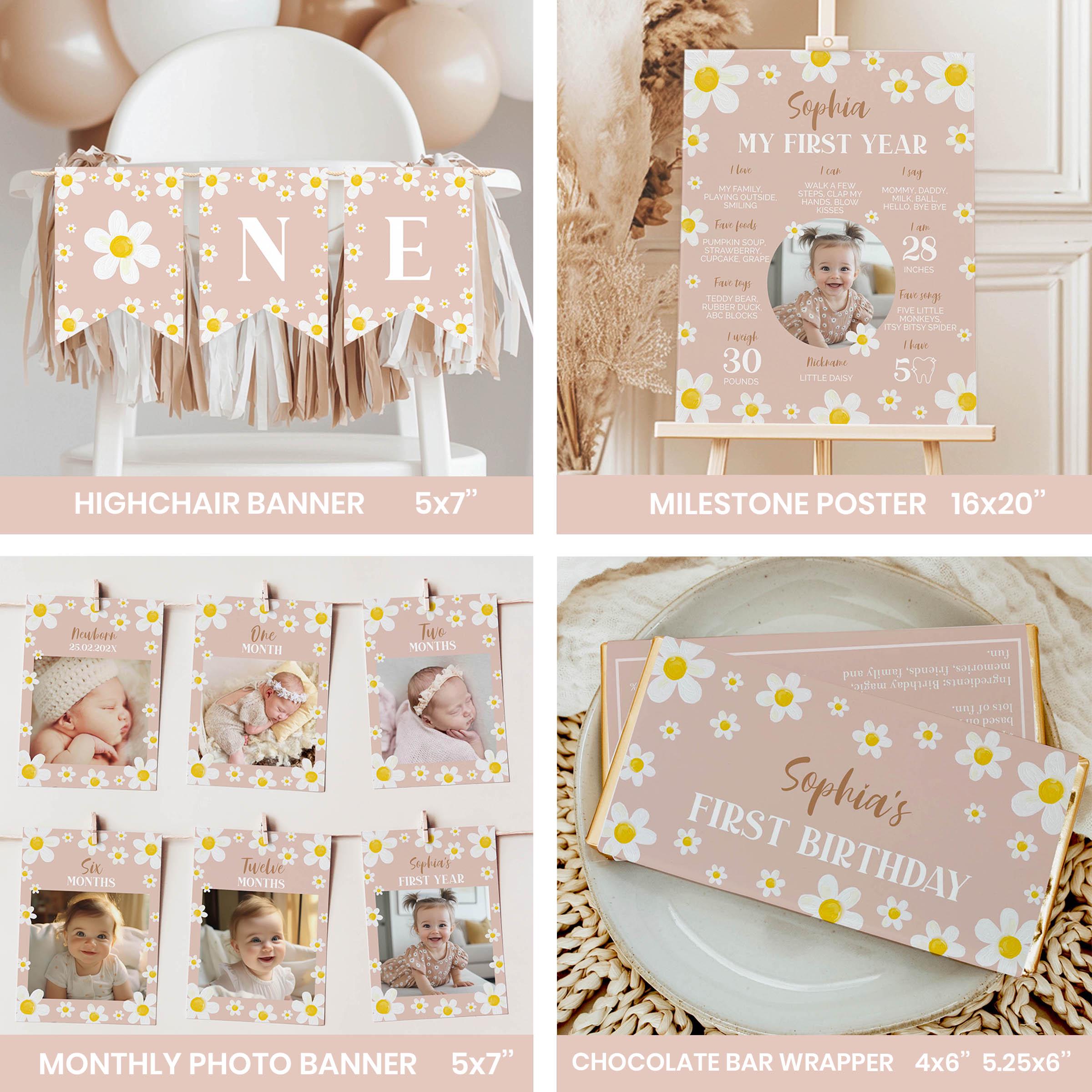Editable Daisy First Birthday Invitation Bundle, Daisy Birthday Party ...
