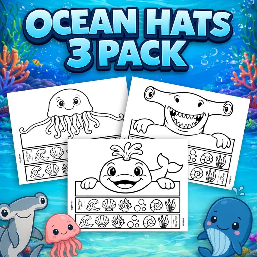 3 Ocean Party Hats Pack | Under the Sea Birthday Party Activity | Ocean ...