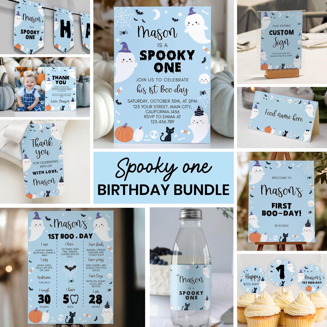 Editable Spooky One Birthday Invitation Bundle, Halloween 1st Birthday ...