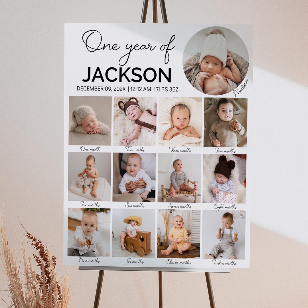 Baby's First Year Photo Collage, Year in Picture Board, Modern Minimal ...