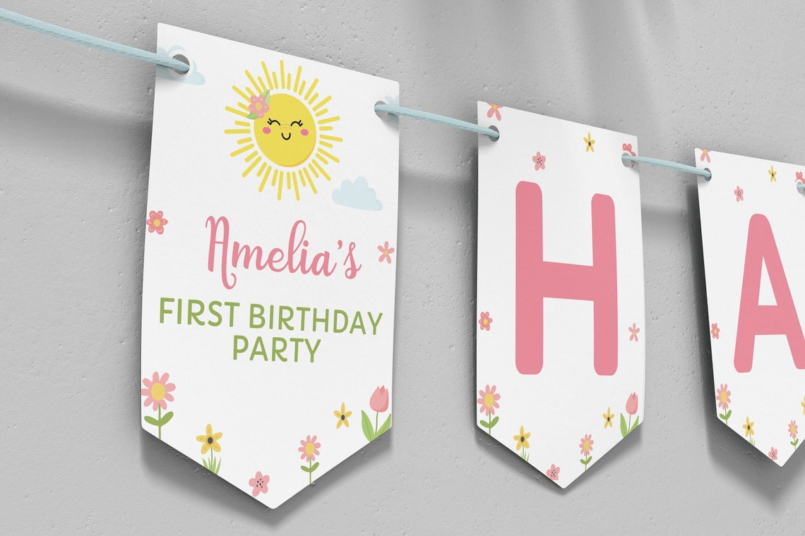 Editable Sunshine Birthday Banner Sun Happy Birthday Banner - Etsy