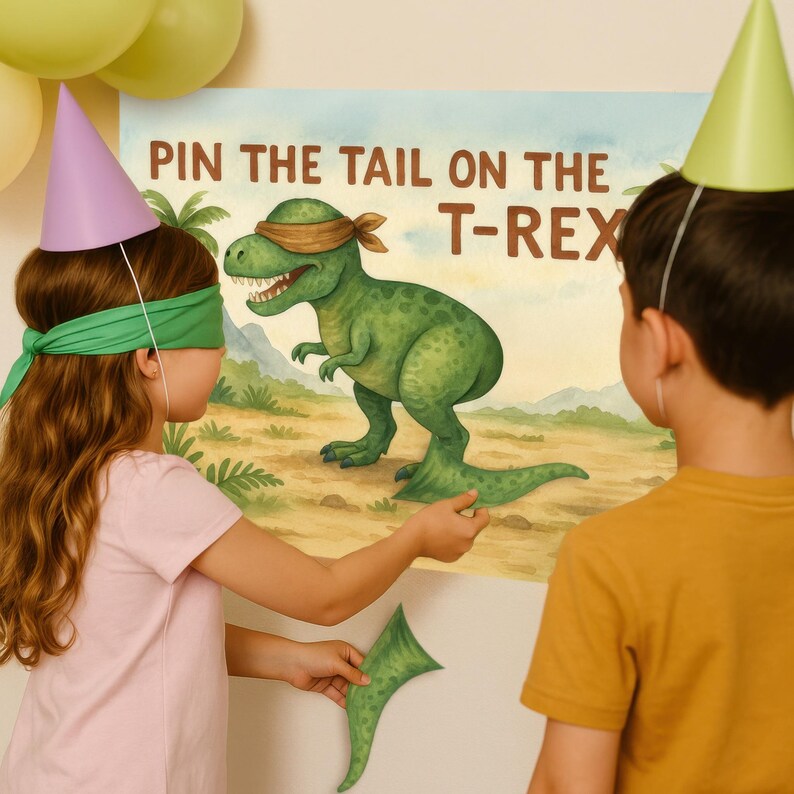 Printable Dinosaur Birthday Party Pack – Pin the Tail on the T-rex Game ...