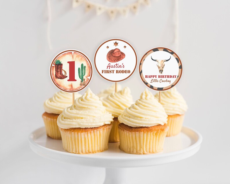 Editable My First Rodeo Birthday Cupcake Topper Cowboy 1st - Etsy