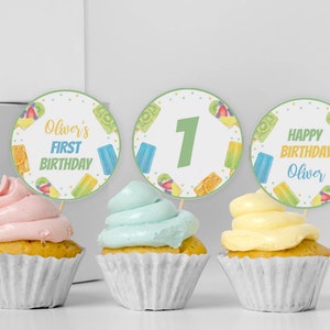 Editable Popsicle Cupcake Topper, Popsicle Birthday Party Decoration ...