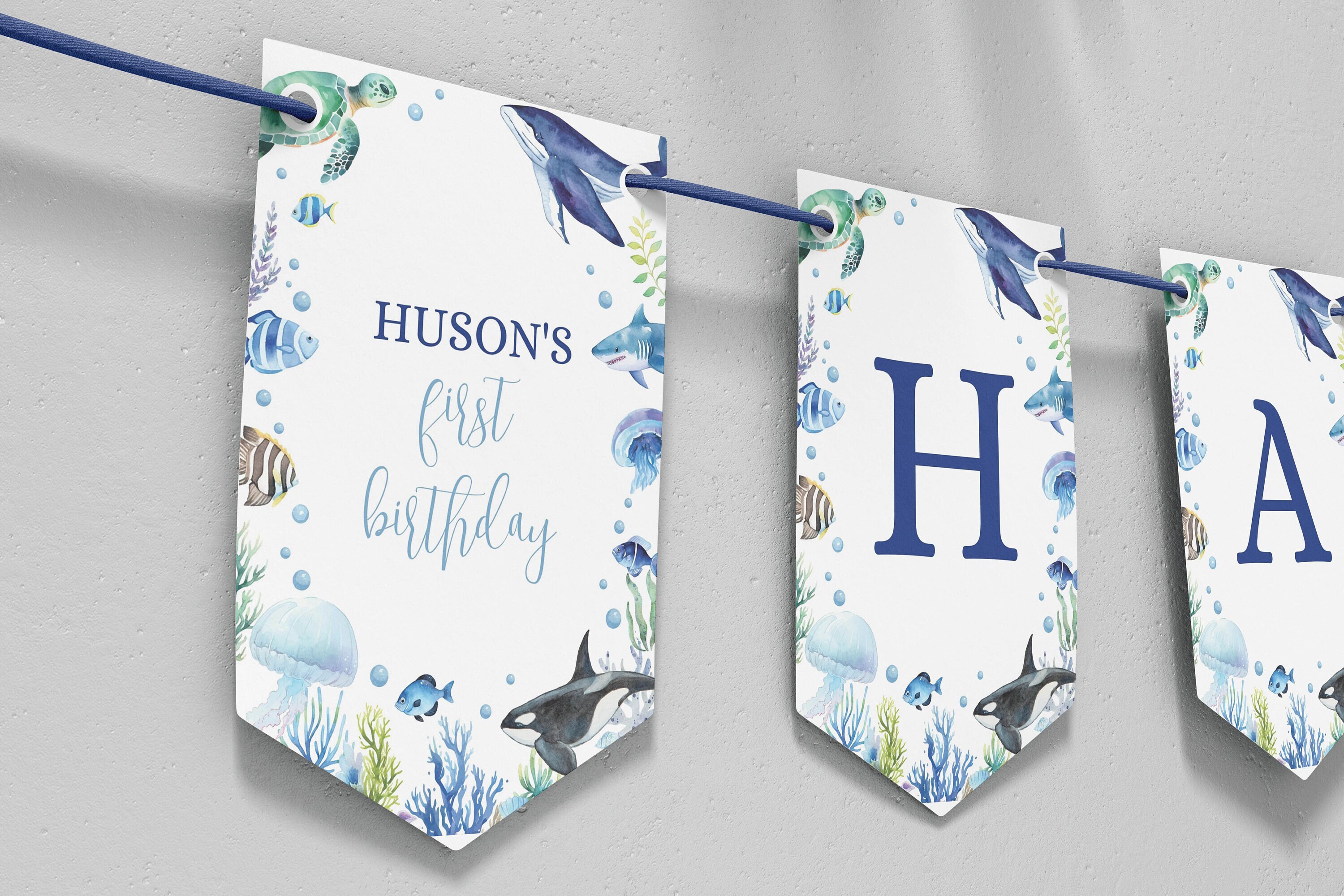 Editable Under the Sea Birthday Banner, Oneder the Sea Happy Birthday ...