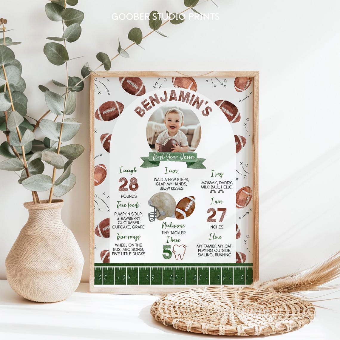 EDITABLE Football Milestone Board, Football 1st Birthday Milestone ...