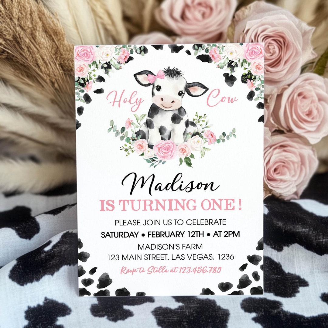 EDITABLE Holy Cow Birthday Invitation, Girl First Birthday Party Invite ...