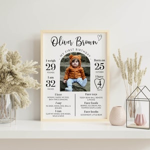 EDITABLE First Birthday Milestone Sign, Modern 1st Birthday Milestone ...