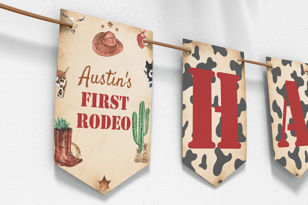 Editable First Rodeo Birthday Banner, Cowboy 1st Birthday Banner, Boy ...