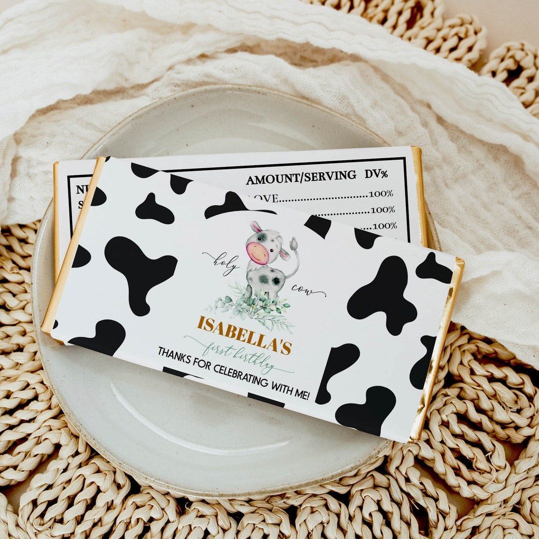 EDITABLE Holy Cow I'm One Birthday Chocolate Wrapper, Cow Birthday ...