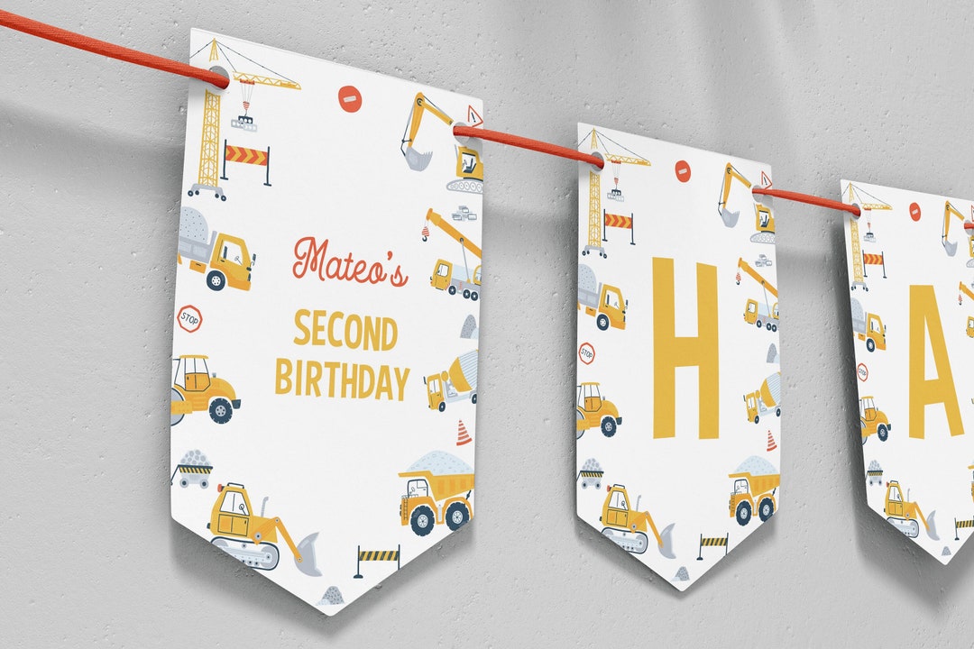 Editable Construction Party Banner, Construction Birthday Banner, Boy ...