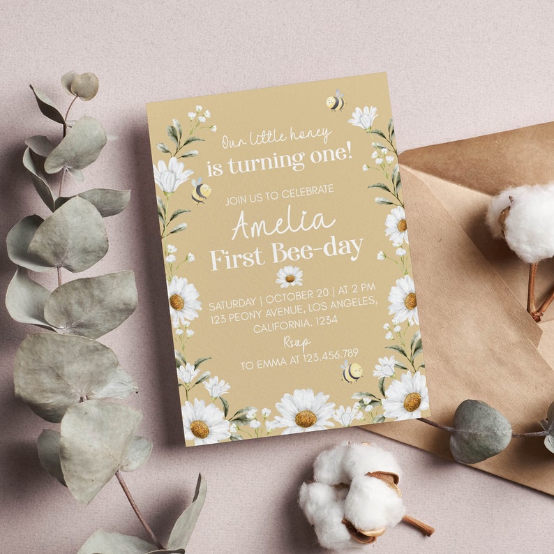 Editable First Bee Day Invitation Daisy First Birthday - Etsy