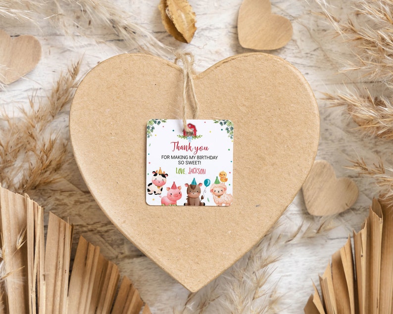 EDITABLE Farm Animals Birthday Thank You Tag Farm Birthday - Etsy