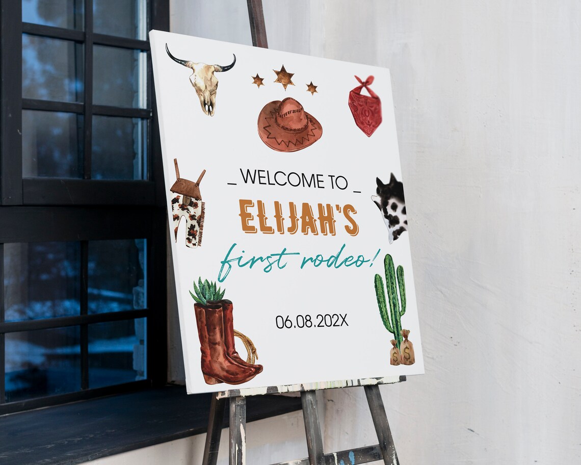 EDITABLE First Rodeo Birthday Welcome Sign Cowboy 1st | Etsy