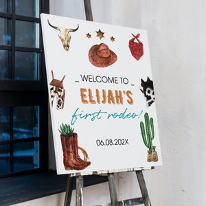 EDITABLE First Rodeo Birthday Welcome Sign, Cowboy 1st Birthday Sign ...