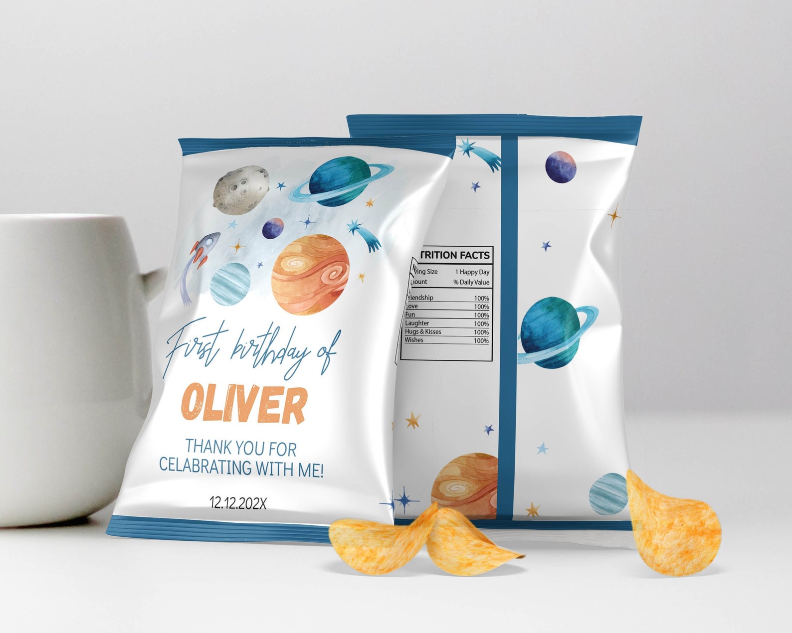 EDITABLE Outer Space Birthday Chip Bag First Trip Around the - Etsy