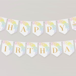 Editable Pastel Rainbow Birthday Banner, Pastel Birthday Banner ...