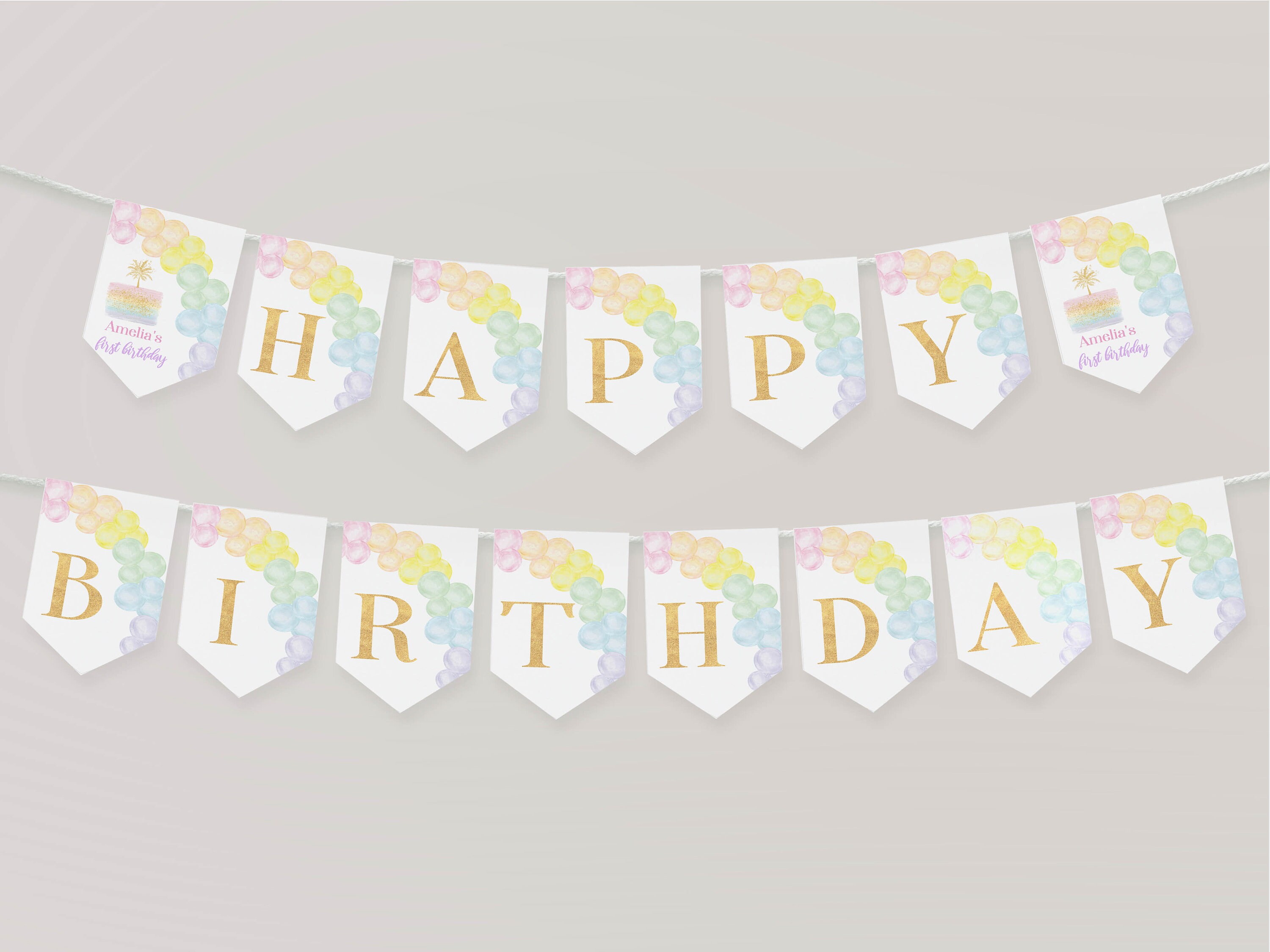 Editable Pastel Rainbow Birthday Banner Pastel Birthday - Etsy Australia