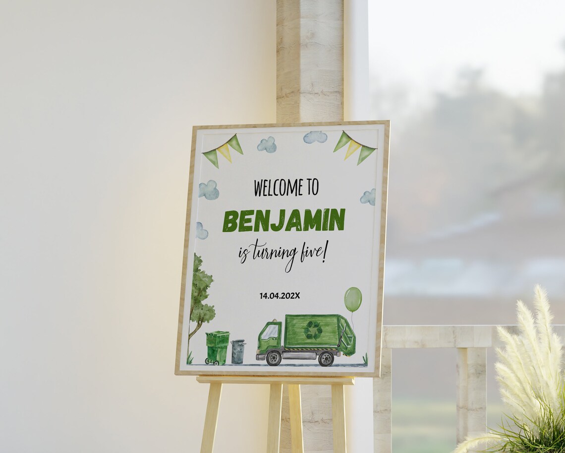 EDITABLE Garbage Truck Birthday Party Welcome Sign Trash - Etsy