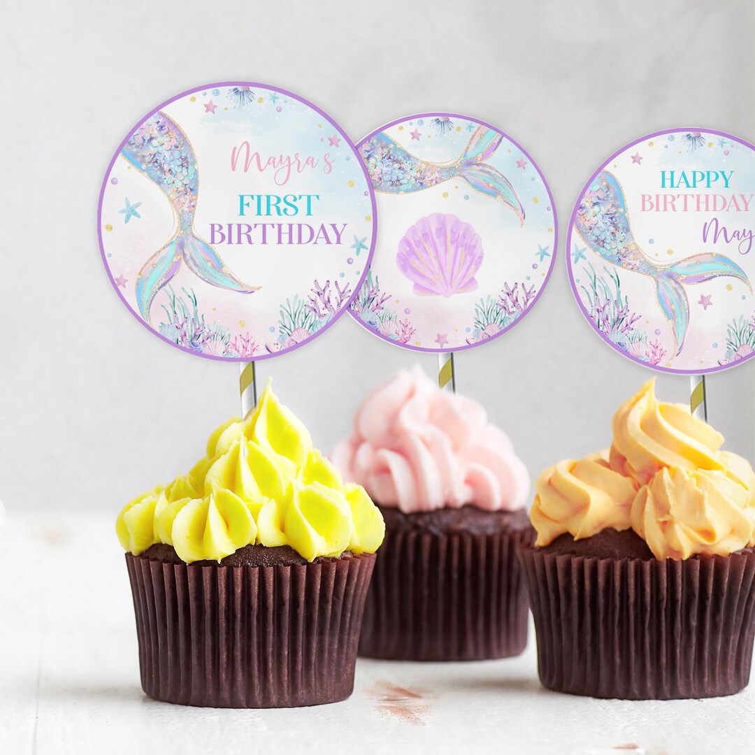 Editable Mermaid Birthday Cupcake Toppers, Under the Sea Birthday Party ...