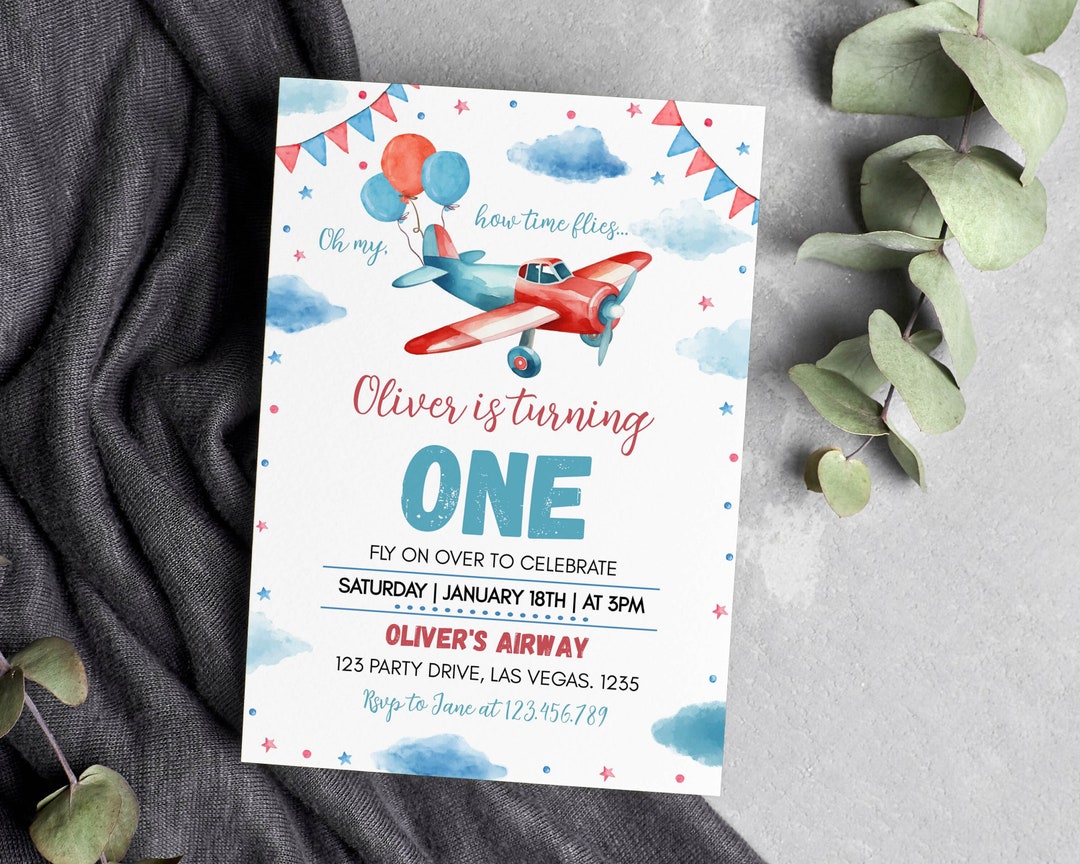 Editable Airplane First Birthday Invitation, Airplane 1st Birthday ...