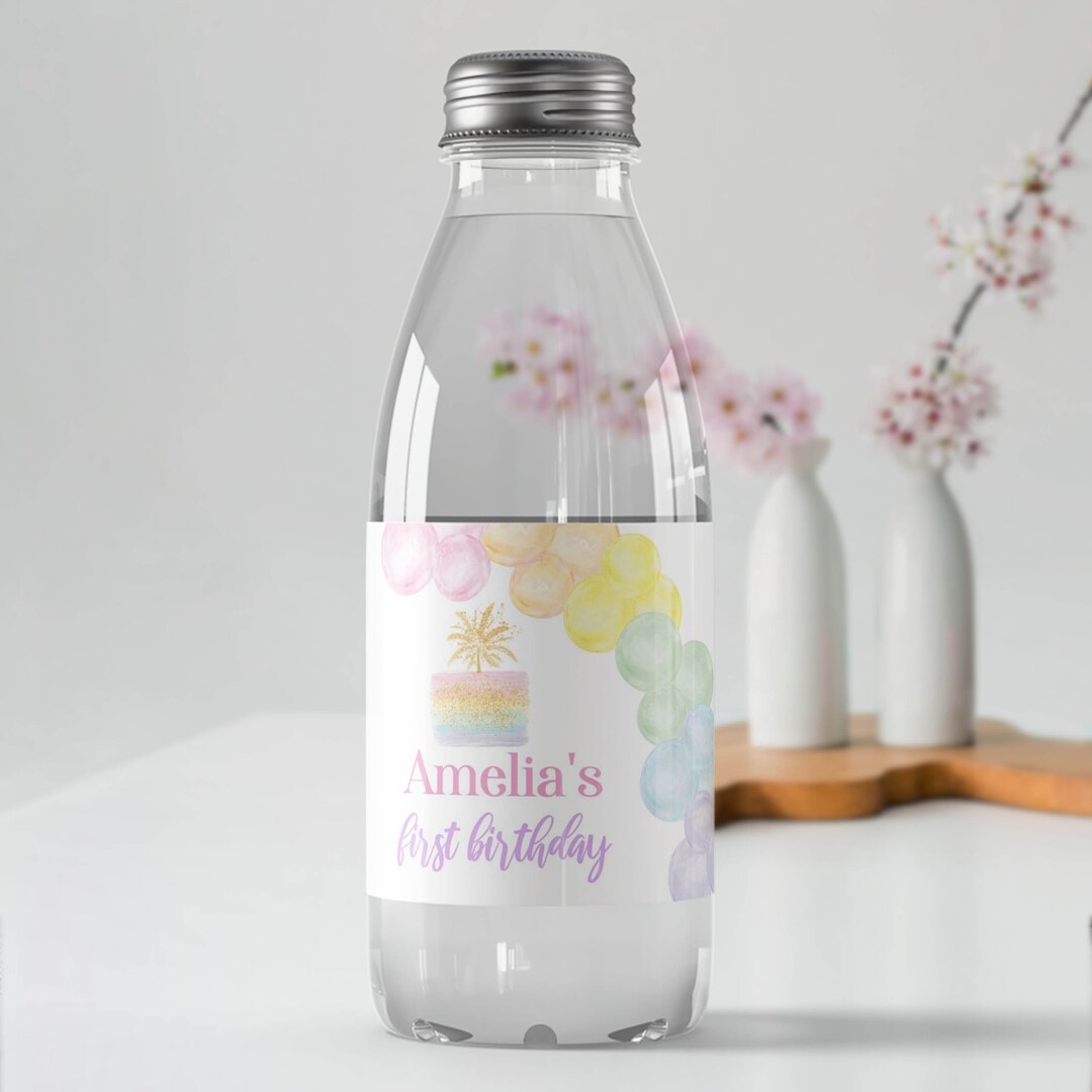 EDITABLE Pastel Rainbow Water Bottle Labels, Boho Rainbow Birthday ...