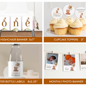 Editable Beary First Birthday Invitation Bundle, Modern Bear 1st ...