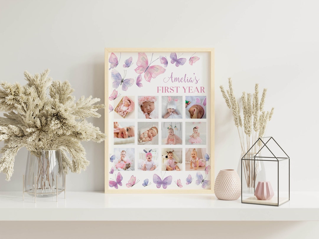 Editable First Year Photo Collage, 12 Month Photo Print, Butterfly 1st ...