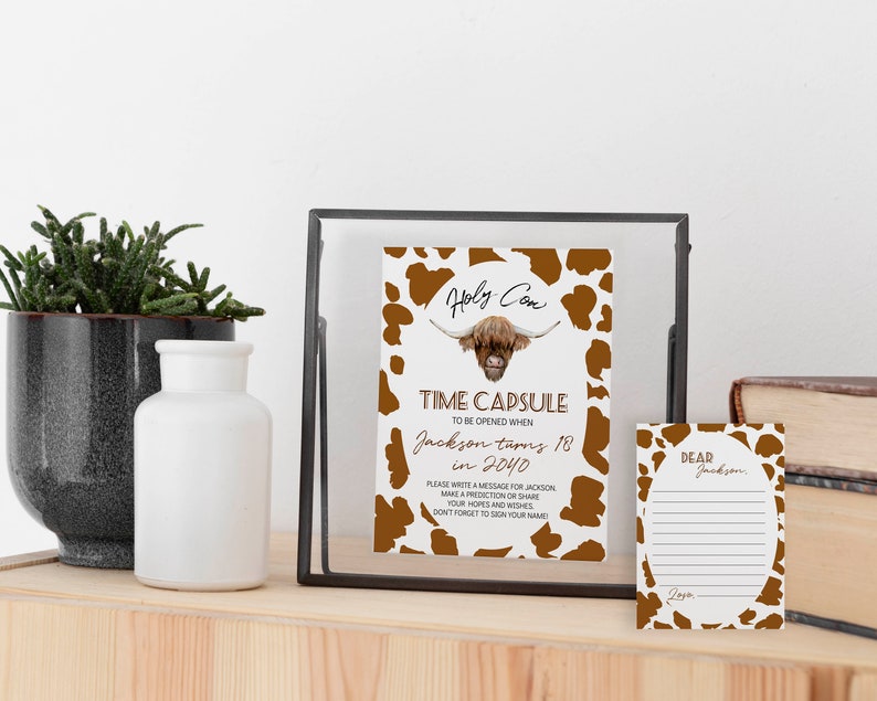 EDITABLE Highland Cow Time Capsule Template, Cow 1st Birthday Time ...