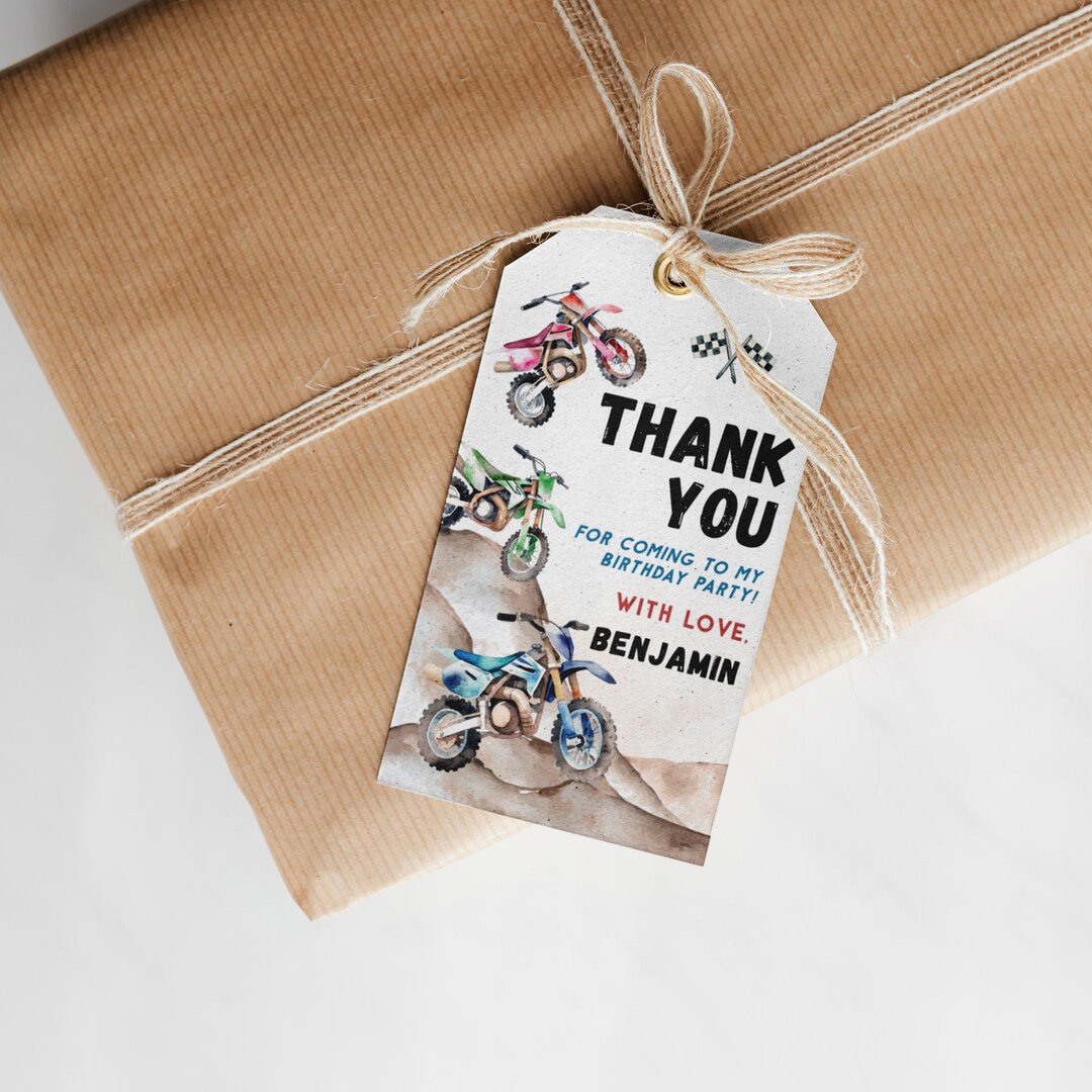 EDITABLE Dirt Bike Birthday Thank You Tag, Boy Birthday Party Favor Tag ...
