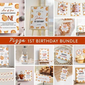 Editable Pizza Birthday Invitation Bundle, Pizza 1st Birthday Party ...
