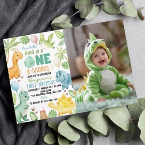 Dinosaur 1st Birthday Invitation, Dinosaur Party Photo Invitation ...