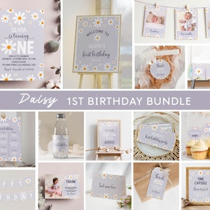 Editable Daisy First Birthday Invitation Bundle, Daisy Birthday Party ...