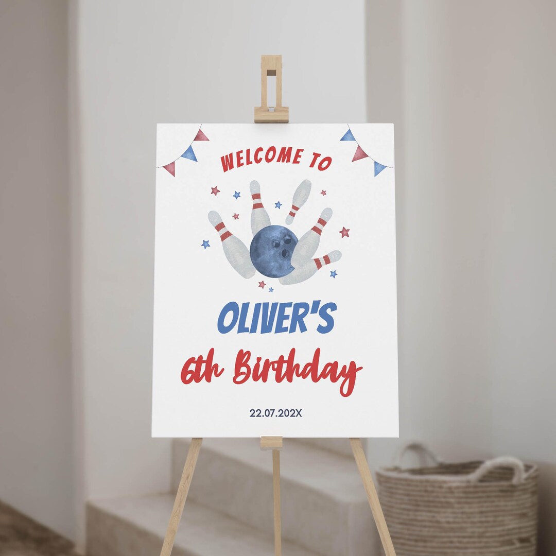 Bowling Welcome Sign | Editable Birthday Party Sign for Kids ...