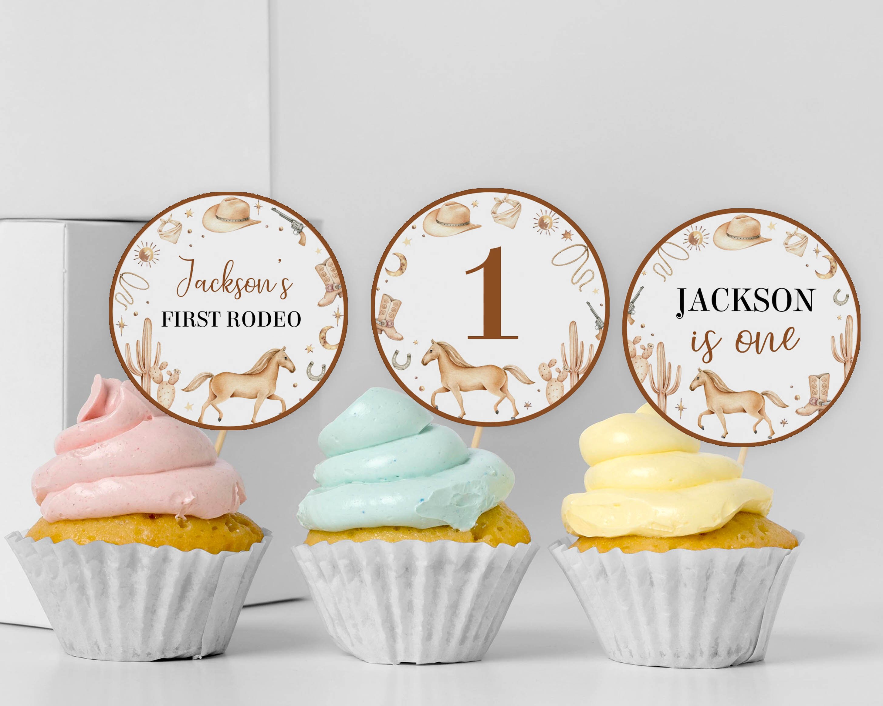 Editable My First Rodeo Birthday Cupcake Topper Cowboy 1st - Etsy