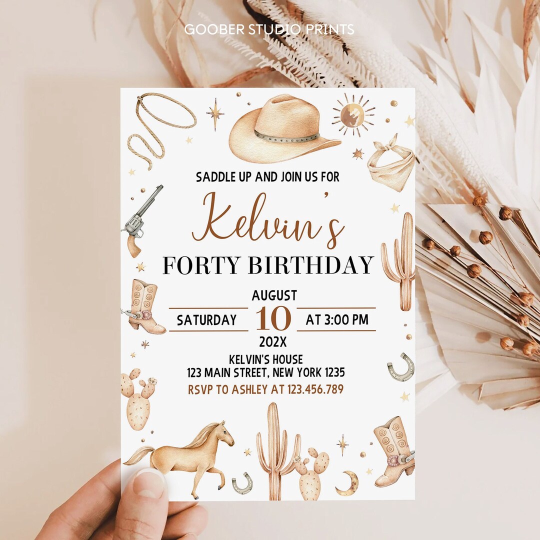 EDITABLE Country Western Invitation, Cowboy Birthday Invite, Adult ...