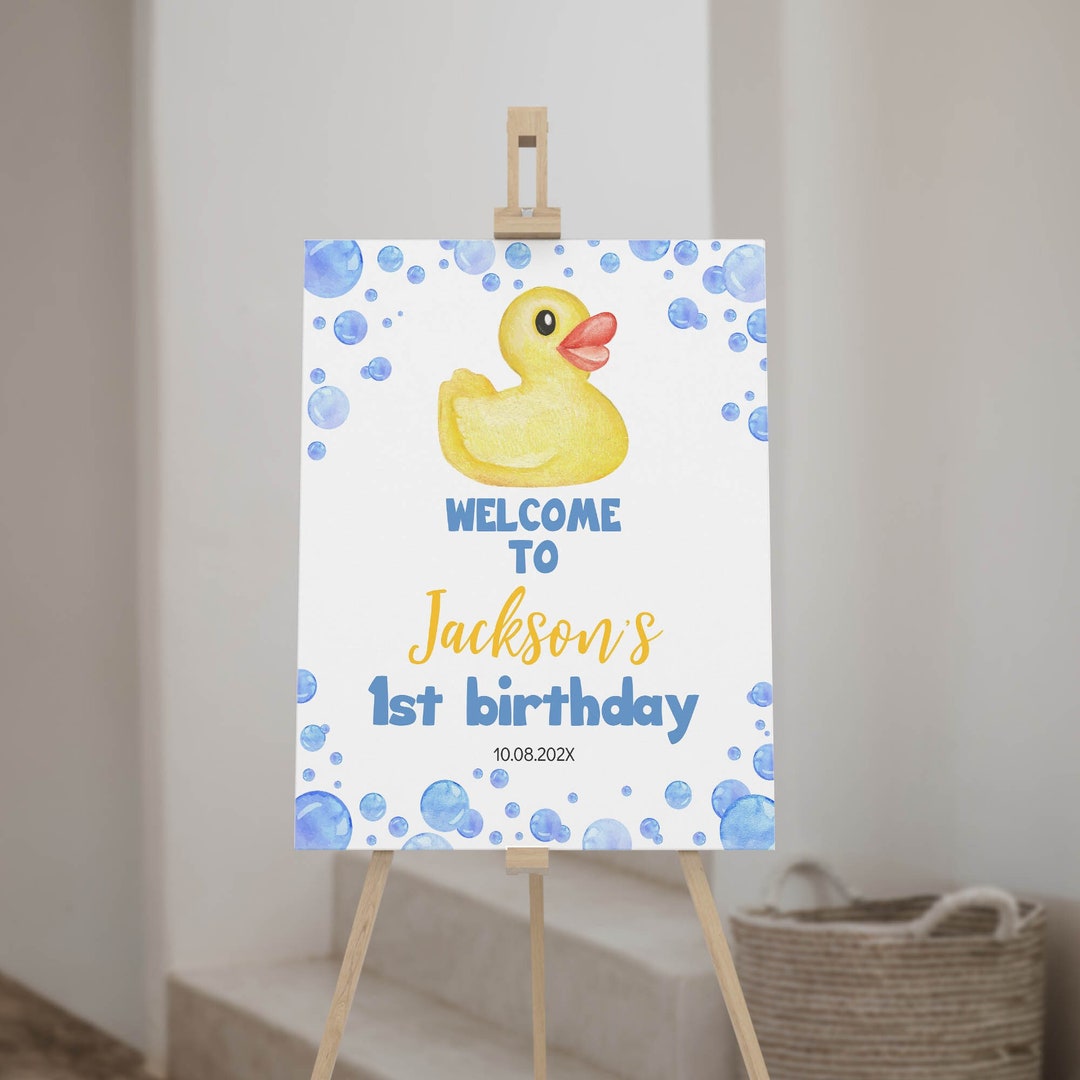 EDITABLE Rubber Duckie Birthday Welcome Sign, Yellow Duck Birthday ...
