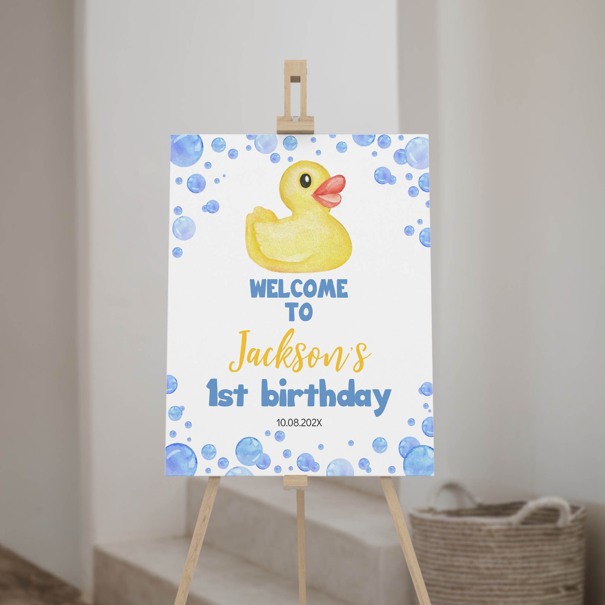 EDITABLE Rubber Duckie Birthday Welcome Sign, Yellow Duck Birthday ...