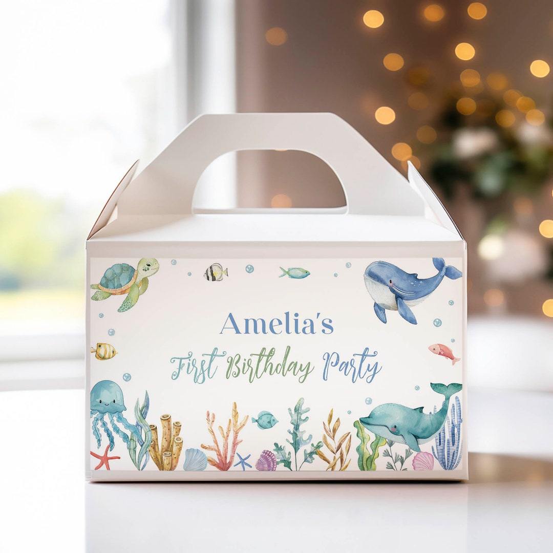 EDITABLE Under the Sea Gable Gift Box Label, Ocean Birthday Party Favor ...
