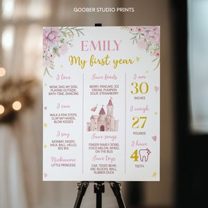 Princess First Birthday Milestone Poster, Princess Birthday Decorations ...