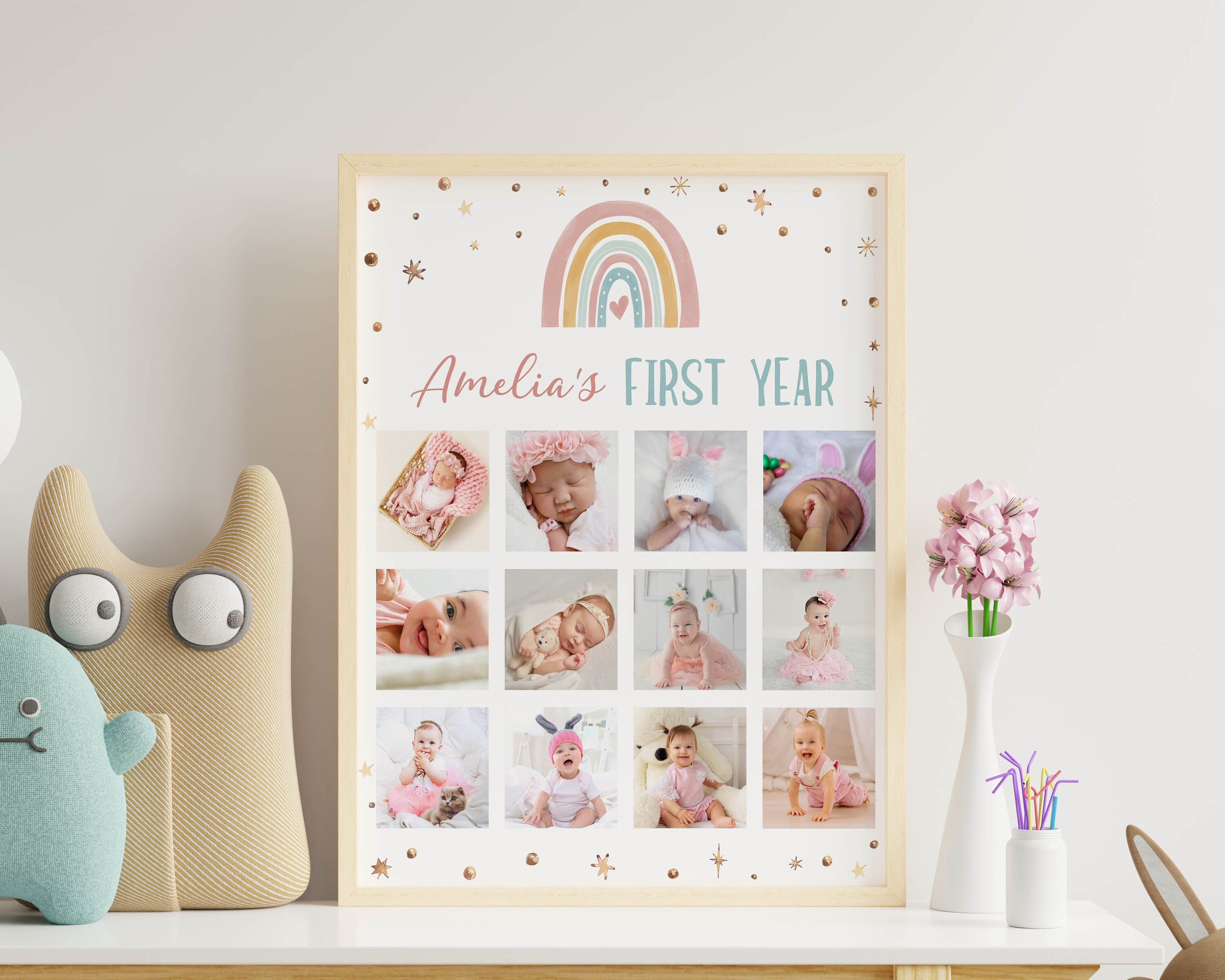 Editable First Year Photo Collage 12 Month Photo Print First - Etsy
