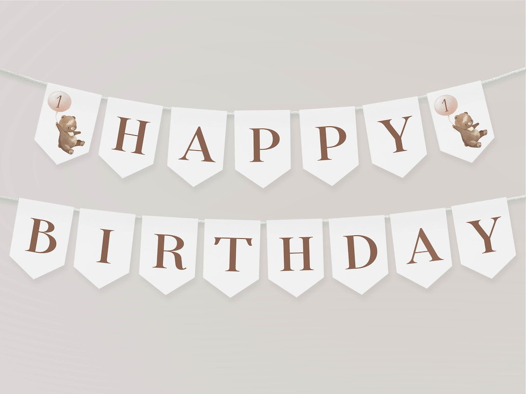 Editable Bear Birthday Banner Teddy Bear Happy Birthday - Etsy