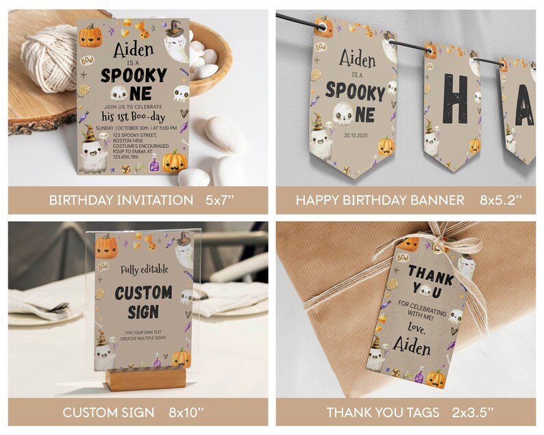 Editable Spooky One Birthday Invitation Bundle Halloween 1st - Etsy