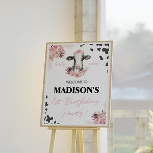 EDITABLE Cow Birthday Party Welcome Sign, Holy Cow I'm One Birthday ...