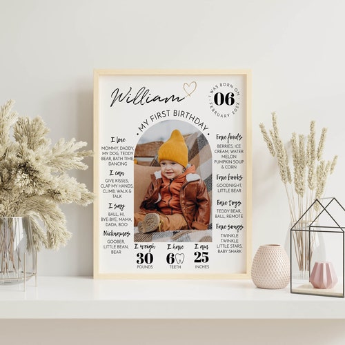 EDITABLE First Birthday Milestone Sign Modern 1st Birthday - Etsy