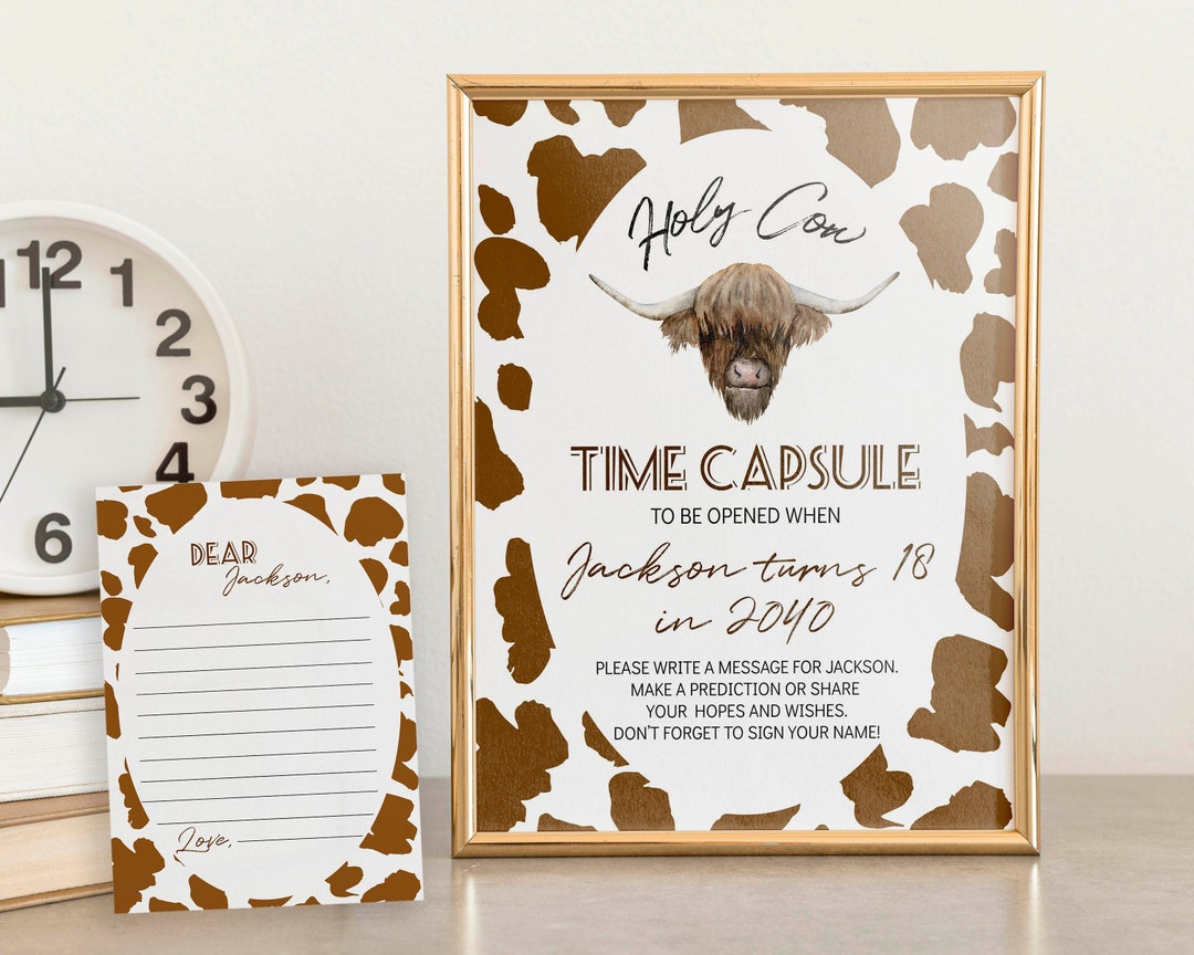 EDITABLE Highland Cow Time Capsule Template, Cow 1st Birthday Time ...