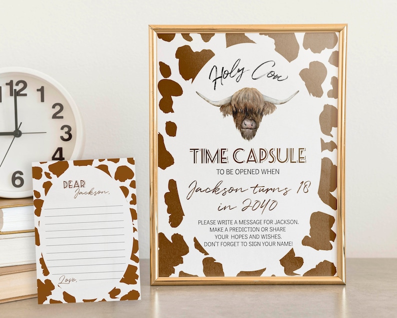 EDITABLE Highland Cow Time Capsule Template, Cow 1st Birthday Time ...