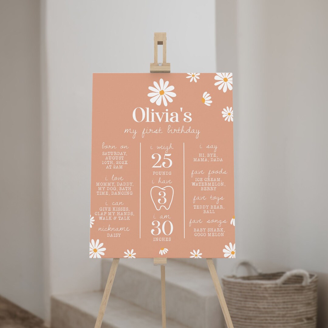EDITABLE Daisy First Birthday Milestone Sign, Boho One Year Baby ...