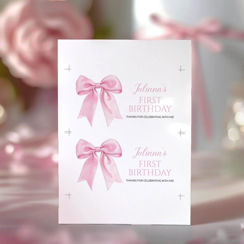 EDITABLE Pink Bow Birthday Gable Box Label, Girl First Birthday Gift ...